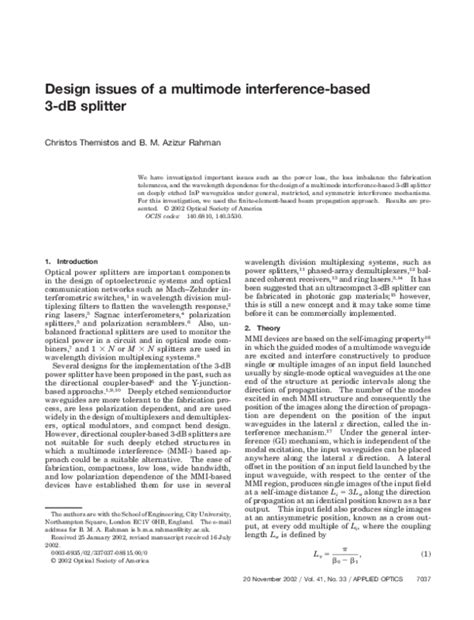Pdf Design Issues Of A Multimode Interference Based 3 Db Splitter