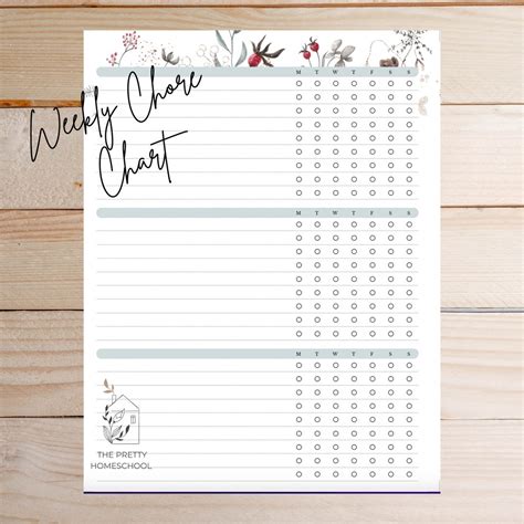 Daily Chore Chart Habit Tracker Weekly Chore Chart Winter Floral Chore Chart Multiple Kid