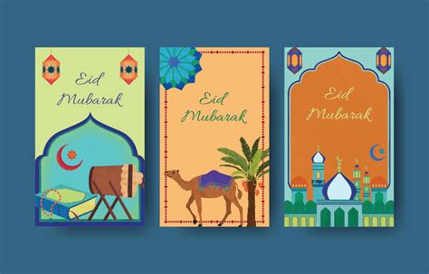 Hand Drawn Eid Mubarak Greeting Card Set 18976189 Vector Art At Vecteezy