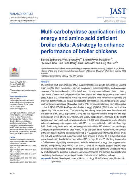 Pdf Multi Carbohydrase Application Into Energy And Amino Acid Deficient Broiler Diets A