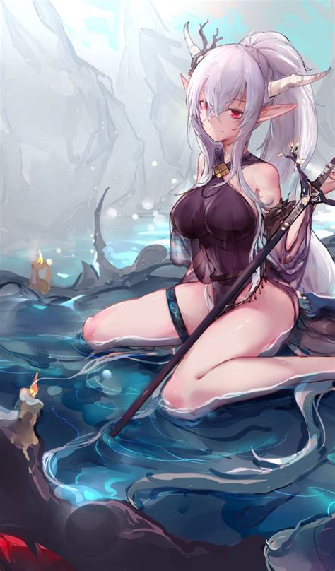 Download Wallpaper Girl Horns Anime Red Eyes Artwork Candles