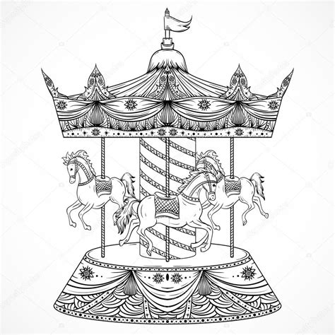 Vintage Carousel Hand Drawn Vector Illustration — Stock Vector