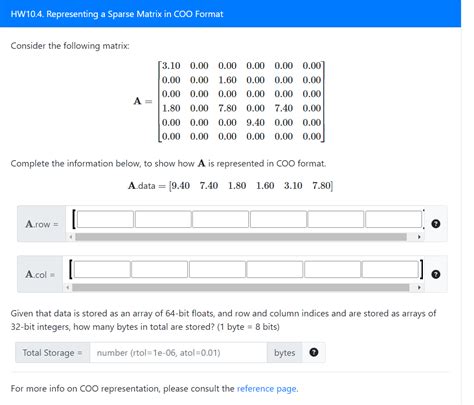 Hw Representing A Sparse Matrix In Coo Format Chegg