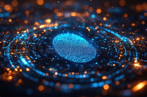 Digital Fingerprint With Glowing Technology Effects And Security