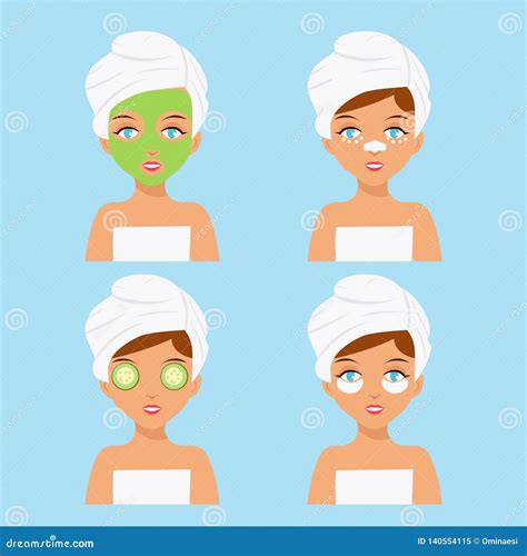 Woman Care Cosmetics Face Rejuvenation Clean Skin Female Flat Design