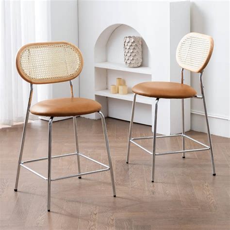 Lue Bona 24 In Whiskey Brown Rattan Metal Frame Counter Height Bar