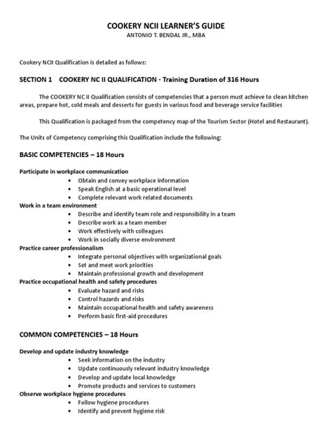 Cookery Ncii Learners Guide 2022 Pdf