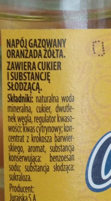 Jurajska Napój gazowany oranżada żółta ml kalorie kJ i wartości odżywcze Dine Fit pl