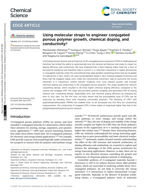 Pdf Using Molecular Straps To Engineer Conjugated Porous Polymer Growth Chemical Doping And