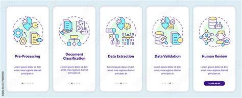 Document Processing Stages Onboarding Mobile App Screen Walkthrough 5 Steps Editable Graphic