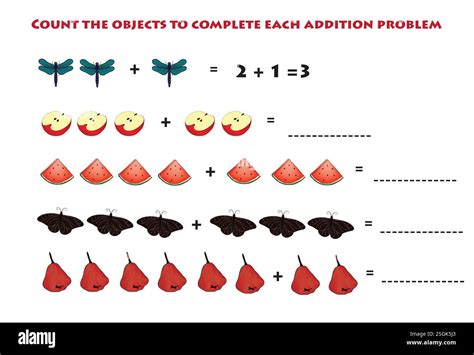 Count The Objects To Complete Each Addition Problem Stock Vector Image And Art Alamy