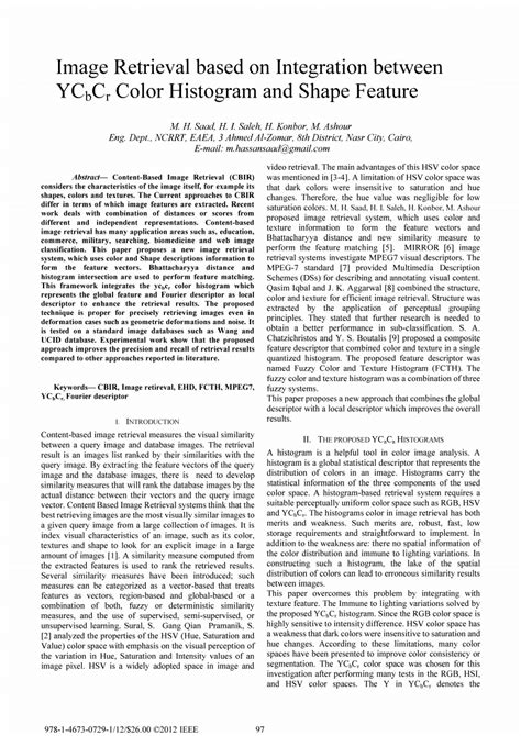Pdf Image Retrieval Based On Integration Between Ycbcr Color Histogram And Shape Feature