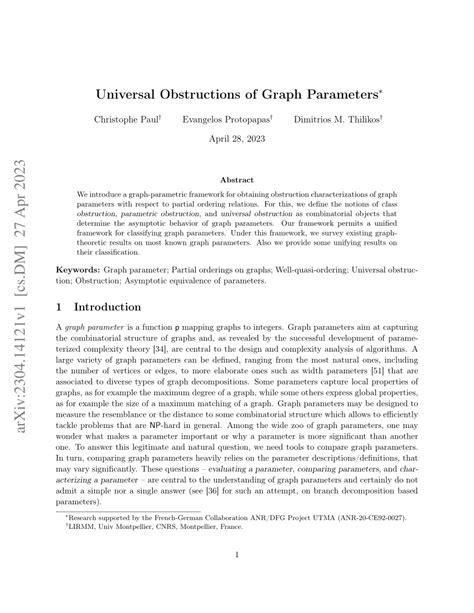 Pdf Universal Obstructions Of Graph Parameters