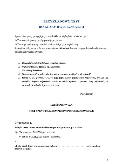 Przykladowy Test Predyspozycji Jezykowych 1 Pdf