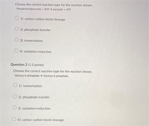 [solved] Bio Chem Please Help Choose The Correct Reaction