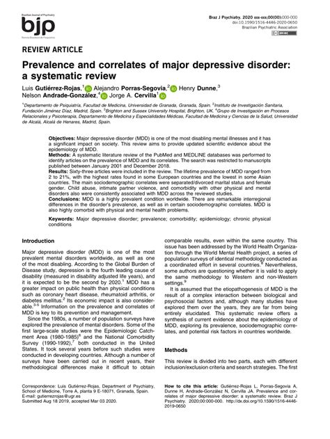 Pdf Prevalence And Correlates Of Major Depressive Disorder A Systematic Review
