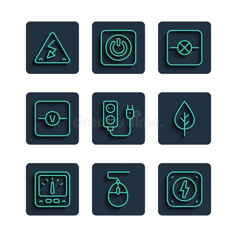 Set Line Ampere Meter Multimeter Computer Mouse Lightning Bolt Lamp Electronic Circuit