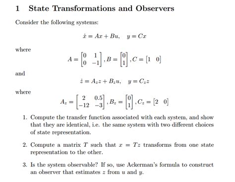 Solved Consider The Following Systems X Ax Bu Y Cx Chegg