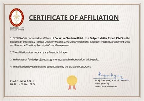 Cenjows Sme Sme Cenjows Lt Col Arun Chauhan Retd