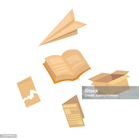 Ilustrasi Vektor Tentang Sampah Kertas Daur Ulang Set Kotak Kardus Buku