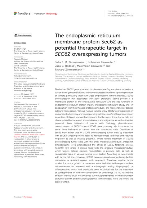 Pdf The Endoplasmic Reticulum Membrane Protein Sec62 As Potential