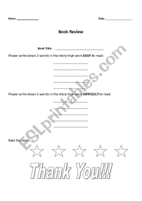Book Review ESL Worksheet By Atebasile