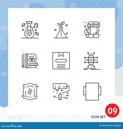 Set Of 9 Vector Outlines On Grid For Commerce Stationery Discount Process Shop Stock Vector