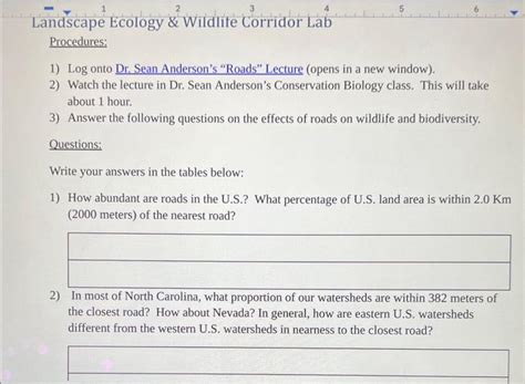 Solved Landscape Ecology And Wildlite Corridor Lab