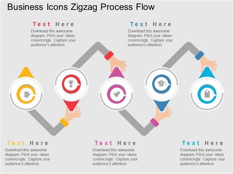 Business Icons Zigzag Process Flow Flat Powerpoint Design PowerPoint Templates Download PPT