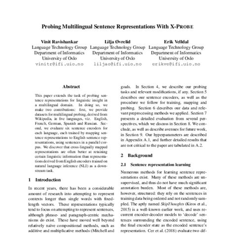 Probing Multilingual Sentence Representations With X Probe Acl Anthology
