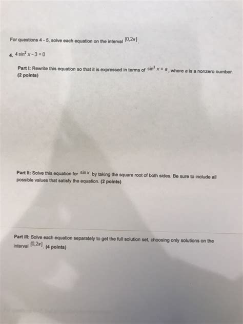 Solved For Questions 4 5 Solve Each Equation On The Chegg Com