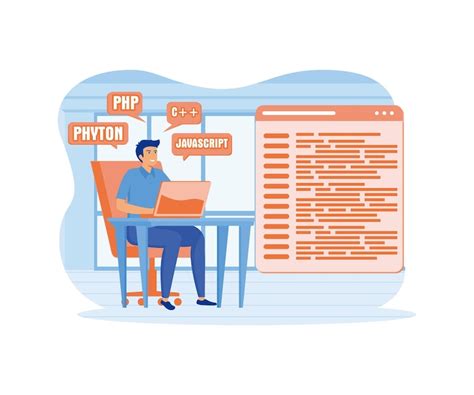 Premium Vector Software Engineer Sit In Chair Working On Laptop Use