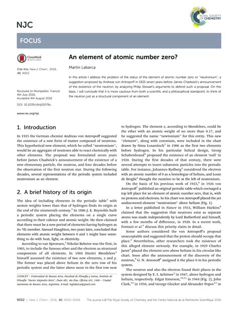 Pdf An Element Of Atomic Number Zero