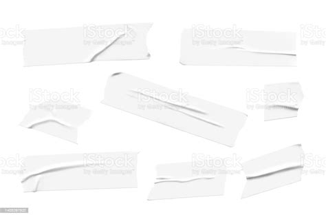 벡터 접착 테이프 사실적인 흰색 끈끈한 테이프 줄무늬 세트 접착 테이프에 대한 스톡 벡터 아트 및 기타 이미지 접착 테이프 짐 싸기 흰색 배경 Istock