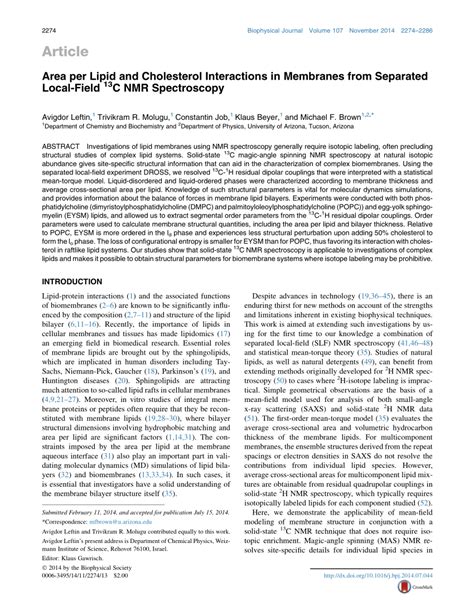 Pdf Area Per Lipid And Cholesterol Interactions In Membranes From