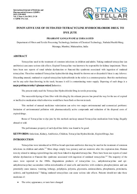 Pdf Innovative Use Of Outdated Tetracycline Hydrochloride Drug To Dye Jute