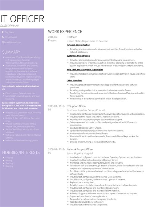 It Officer Resume Samples And Templates VisualCV