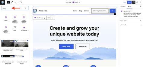 how to customize the header footer in neve fse theme themeisle docs