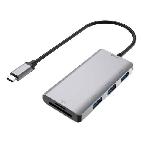 Deltaco USB C hubb med SD MicroSD kortläsare 3xUSB
