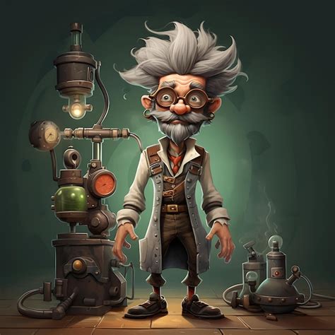 Premium Photo Ilustration Art Steampunk Style Funny Mad Scientist