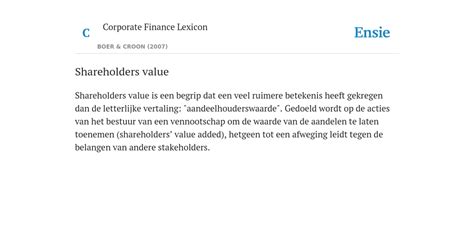Shareholders Value De Betekenis Volgens Corporate Finance Lexicon