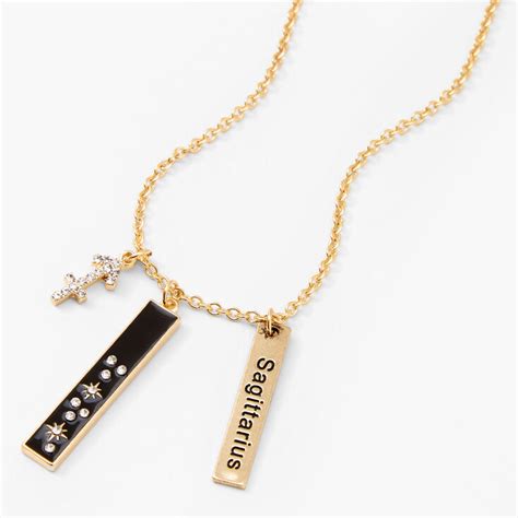 Gold Rectangular Zodiac Pendant Necklace Sagittarius Claires Us