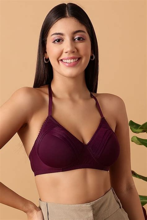 Buy Padded Non Wired Full Cup Halter Neck Bra In Plum Colour Online