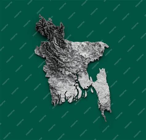 흰색 배경 3d 그림에 방글라데시지도 음영 기복 색상 높이지도 프리미엄 사진