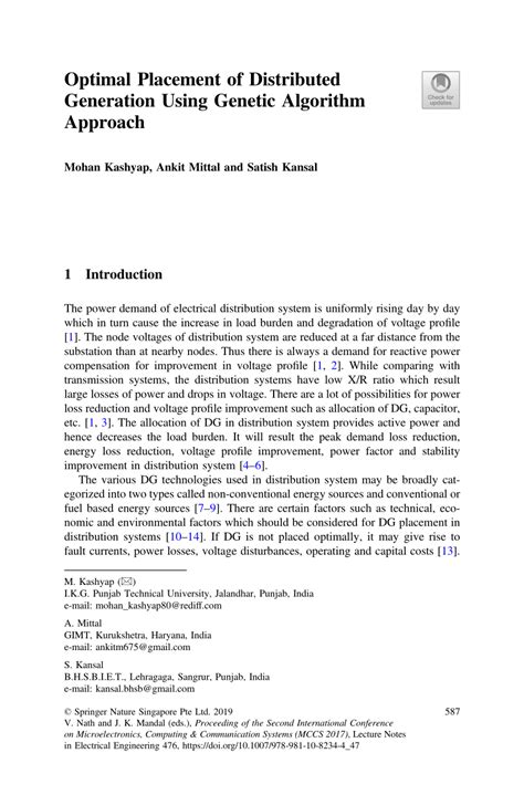 Pdf Optimal Placement Of Distributed Generation Using Genetic