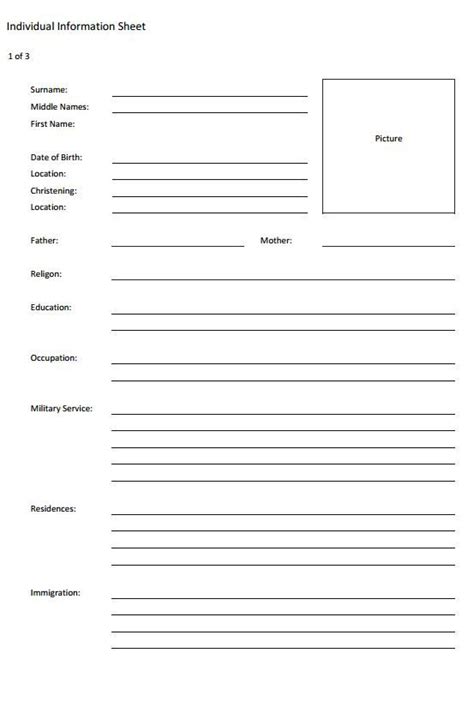 Printable Individual Ancestry Worksheet