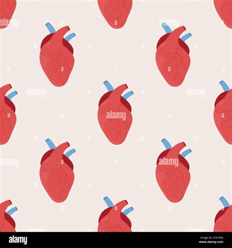 Seamless Pattern Organ Heart On Beige Background Vector Illustration