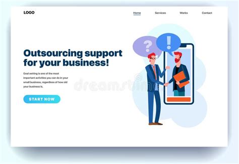 Outsourcing Company Banners Set People Working Remotely Flat Vector Illustration Stock Vector