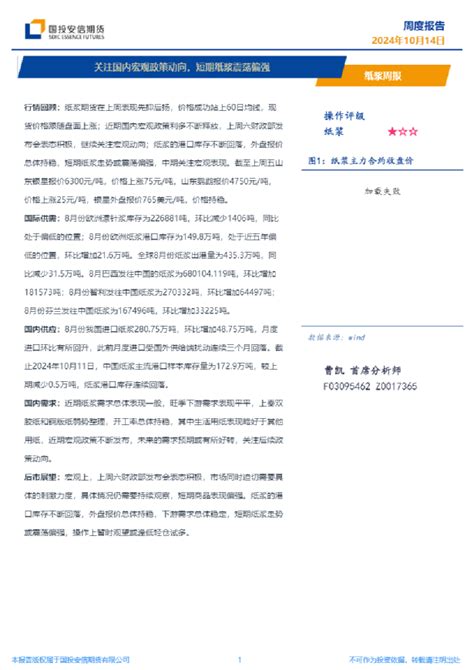 纸浆周报：关注国内宏观政策动向，短期纸浆震荡偏强