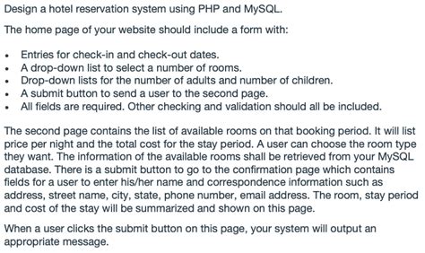 Design A Hotel Reservation System Using PHP And Chegg Com